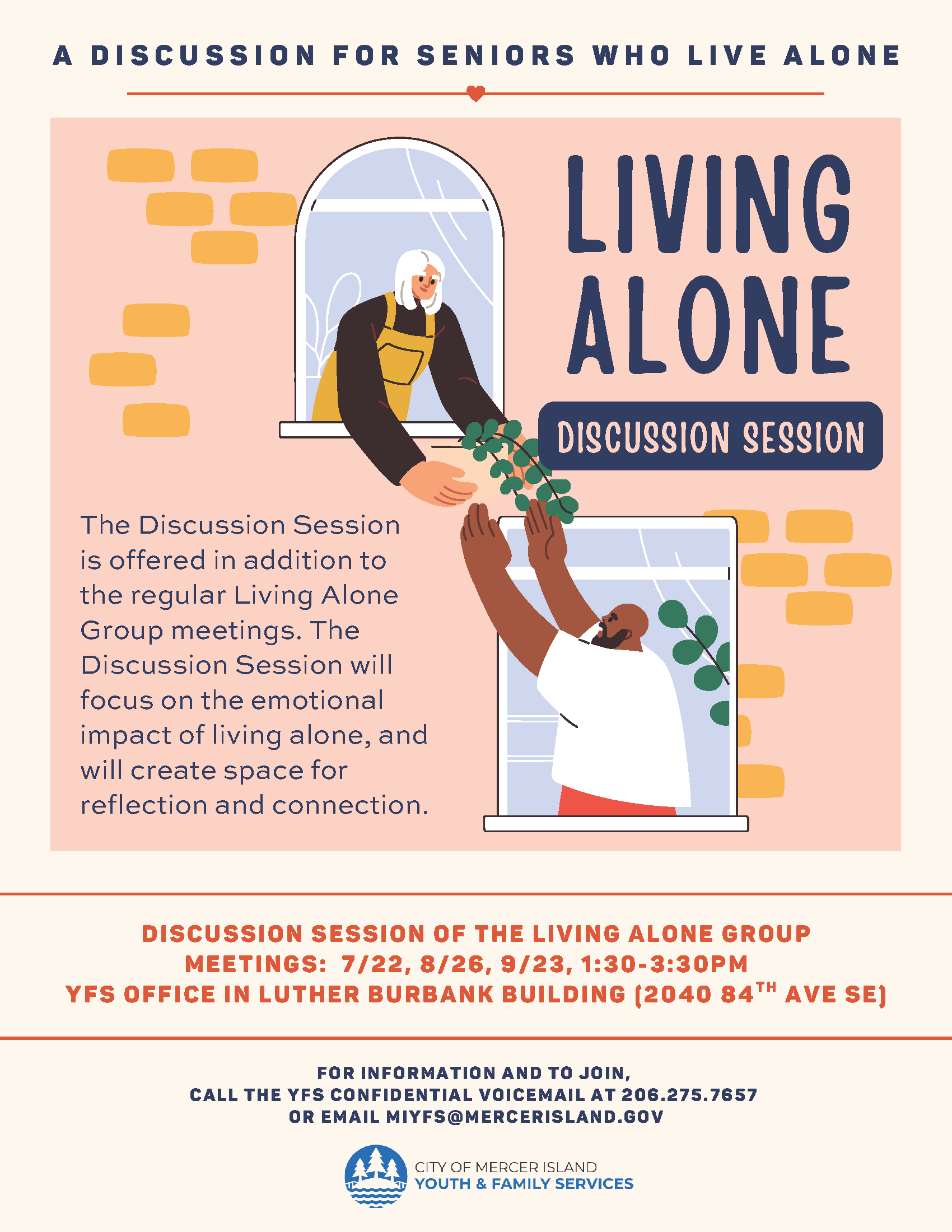 Living Alone Senior Discussion Session | Mercer Island, Washington