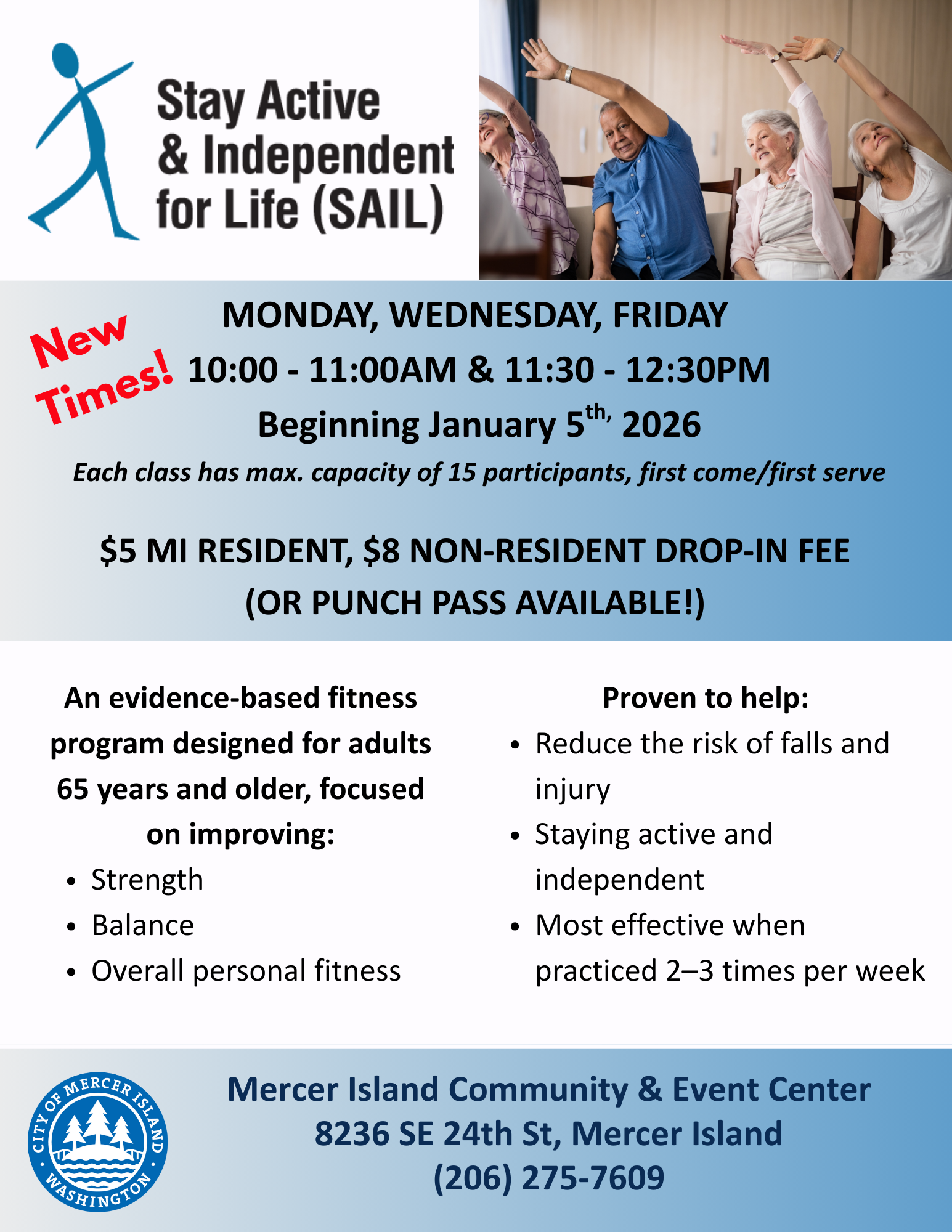 Stay Active & Independent for Life (SAIL) Fitness Class | Mercer Island ...