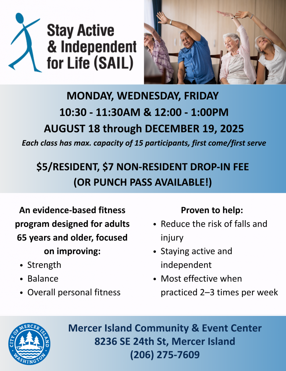 Stay Active & Independent for Life (SAIL) Fitness Class | Mercer Island ...